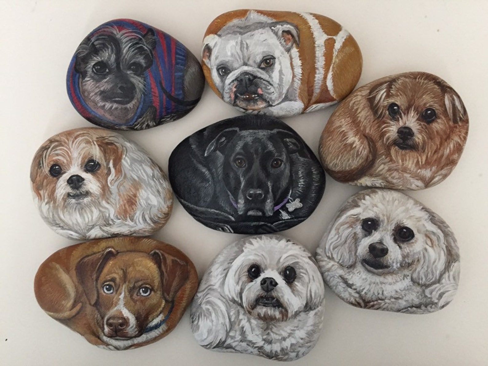 Custom Dog Portraits on Rocks Painted Dogs on Rock Painted Animals on ...
