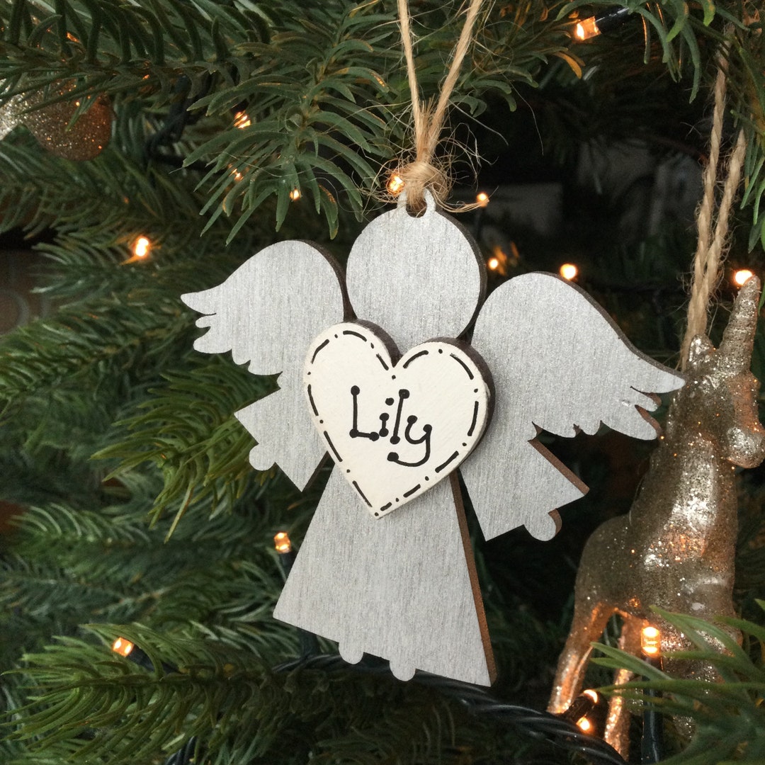 Personalised Angel Gift Tag Wooden Christmas Angel Decoration by Little ...