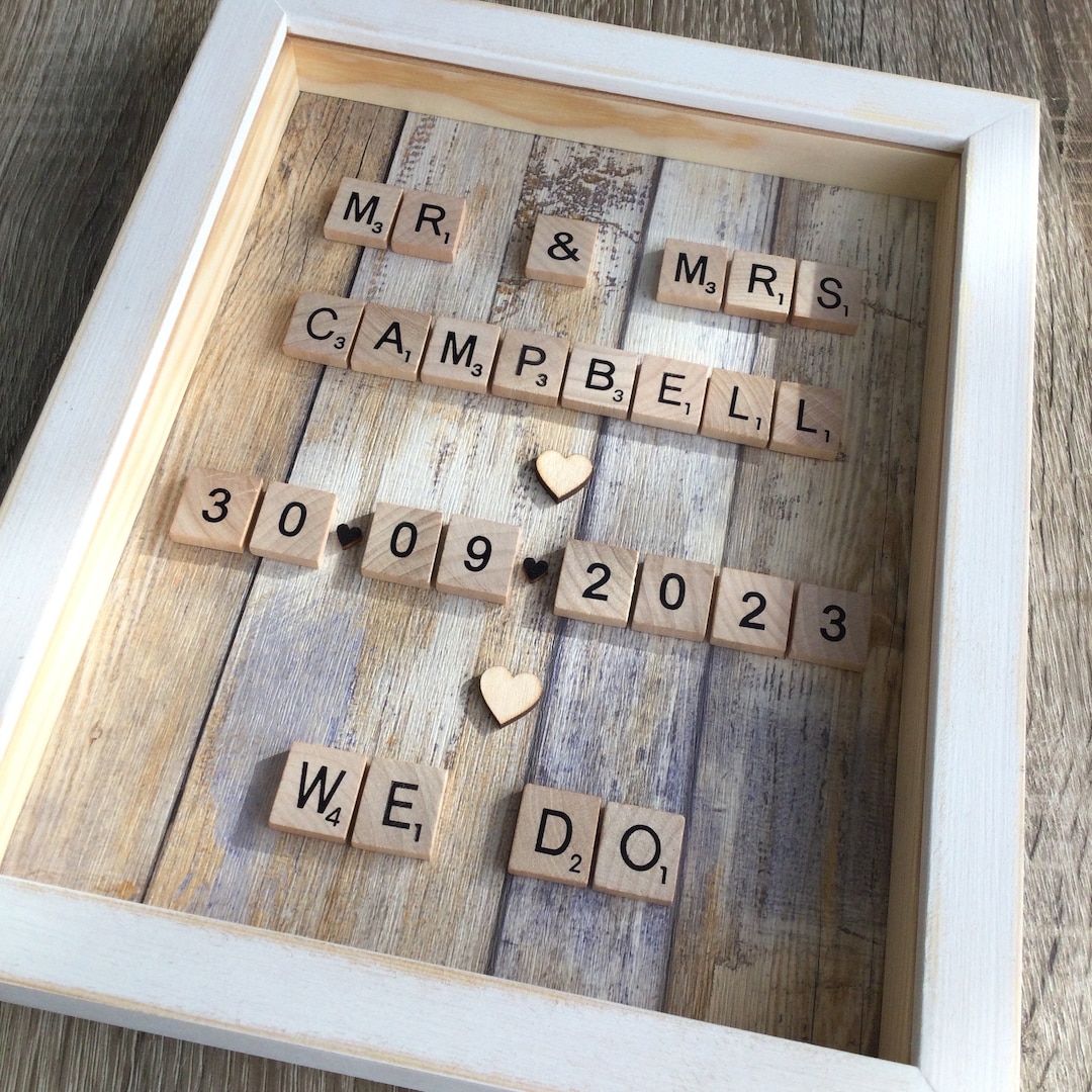 Personalised Wedding Scrabble Frame Gift for Bride & Groom for Welcome ...