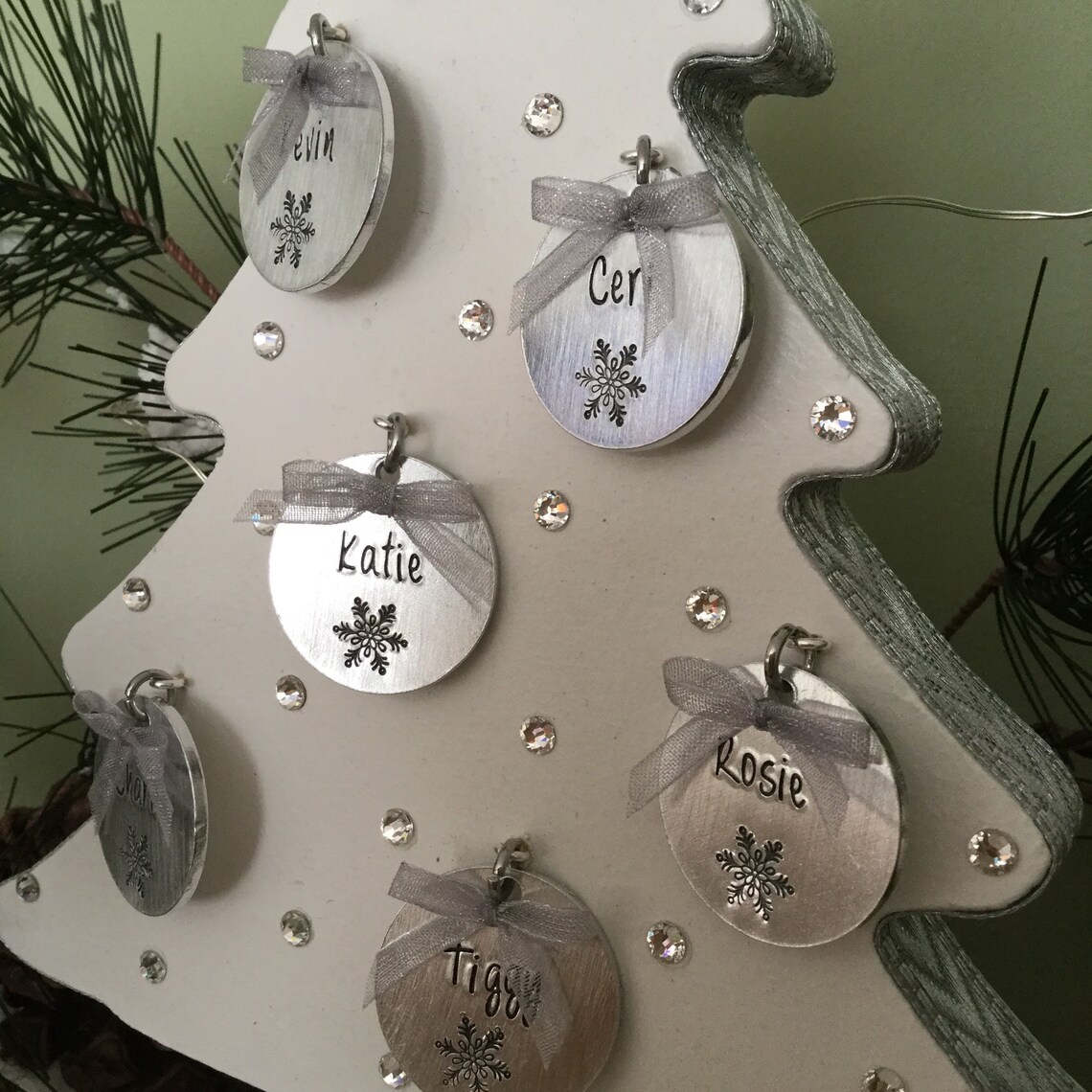 Christmas Family Tree Decoration, Personalised Names, Handstamped ...