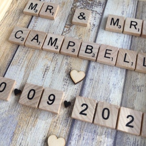 Personalised Wedding Scrabble Frame Gift for Bride & Groom for Welcome ...