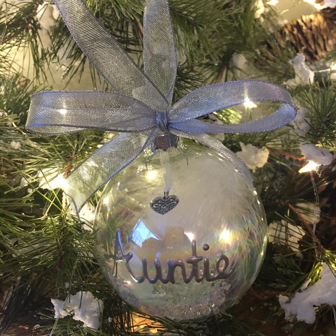 Personalised Glass Bauble, Personalised Christmas Bauble, White Feather ...
