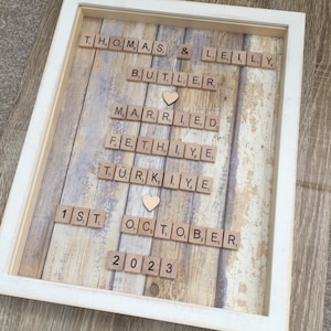 Personalised Wedding Scrabble Frame Gift for Bride & Groom for Welcome ...