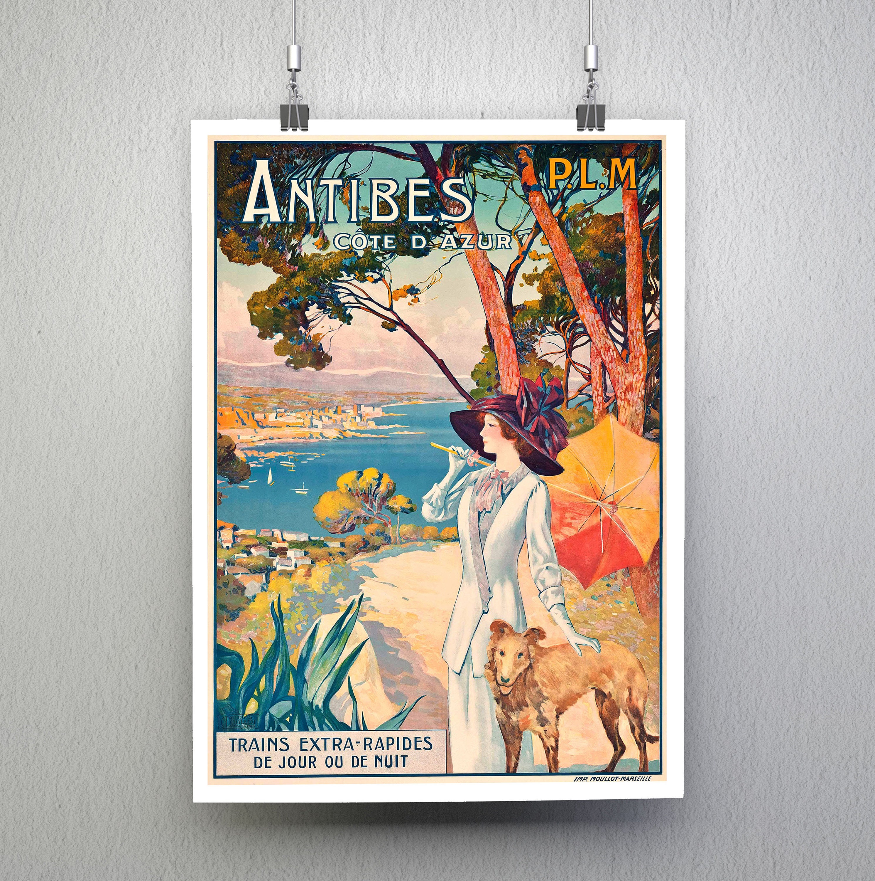 Antibes Vintage Travel Poster French Riviera Plm Railway Etsy
