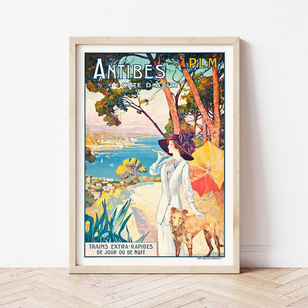 Antibes Vintage Travel Poster French Riviera Plm Railway Etsy