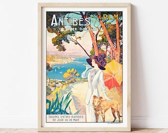 Antibes Vintage Travel Poster French Riviera PLM Railway - Etsy