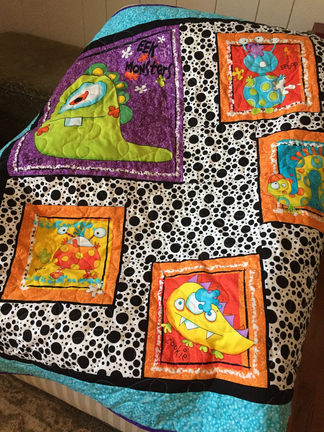 Handmade Monster Baby Quilt, Cotton Minky Backing - Etsy
