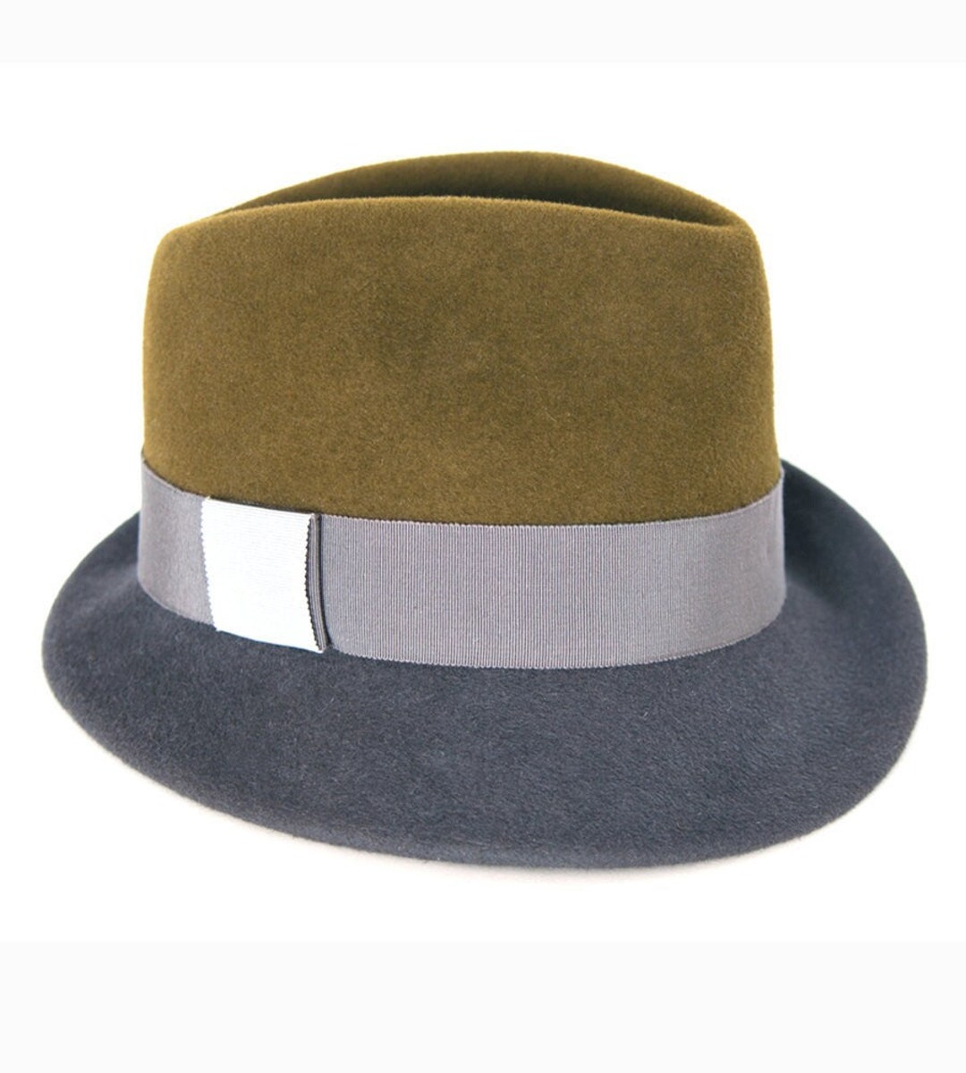 Two-colored Fedora in Elegant, Classic Form With Asymmetrical Brim ...