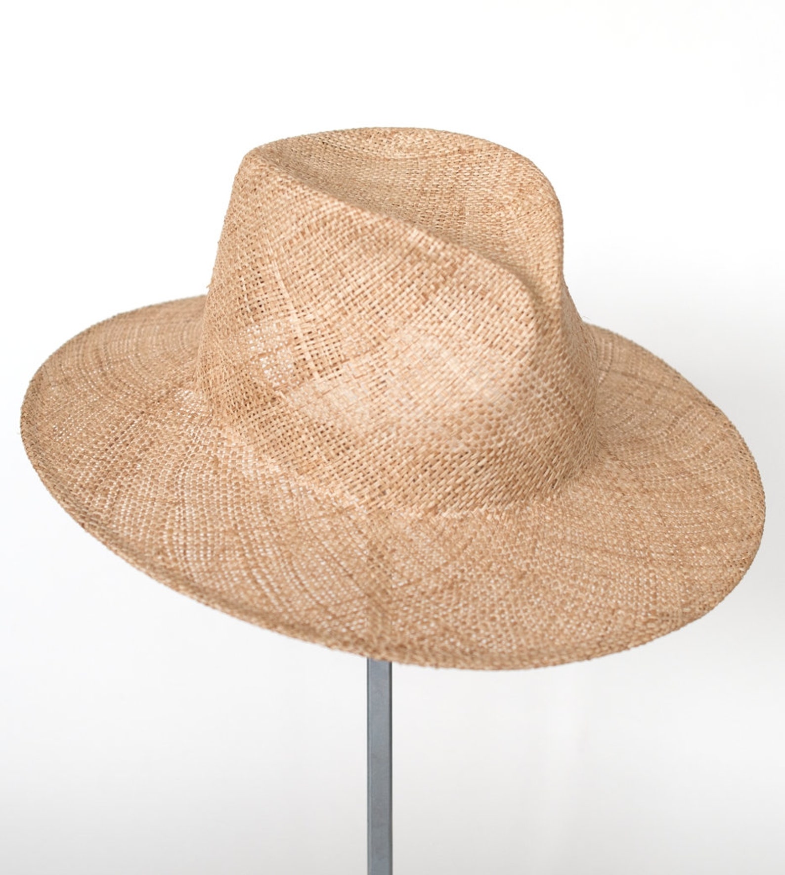 Natural Colored Summer Fedora With Wide Straight Brim. Handmade Hat ...