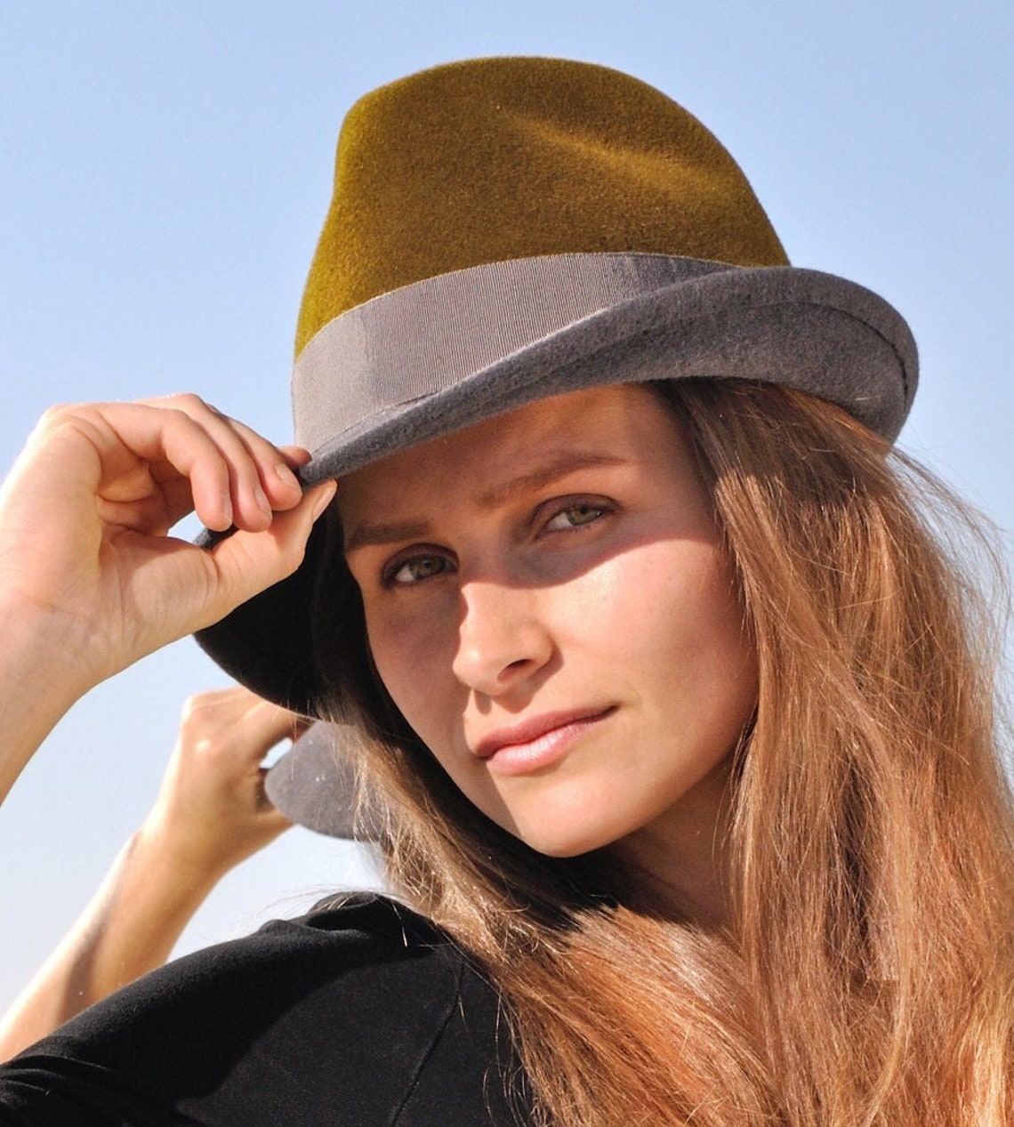 Two-colored Fedora in Elegant, Classic Form With Asymmetrical Brim ...