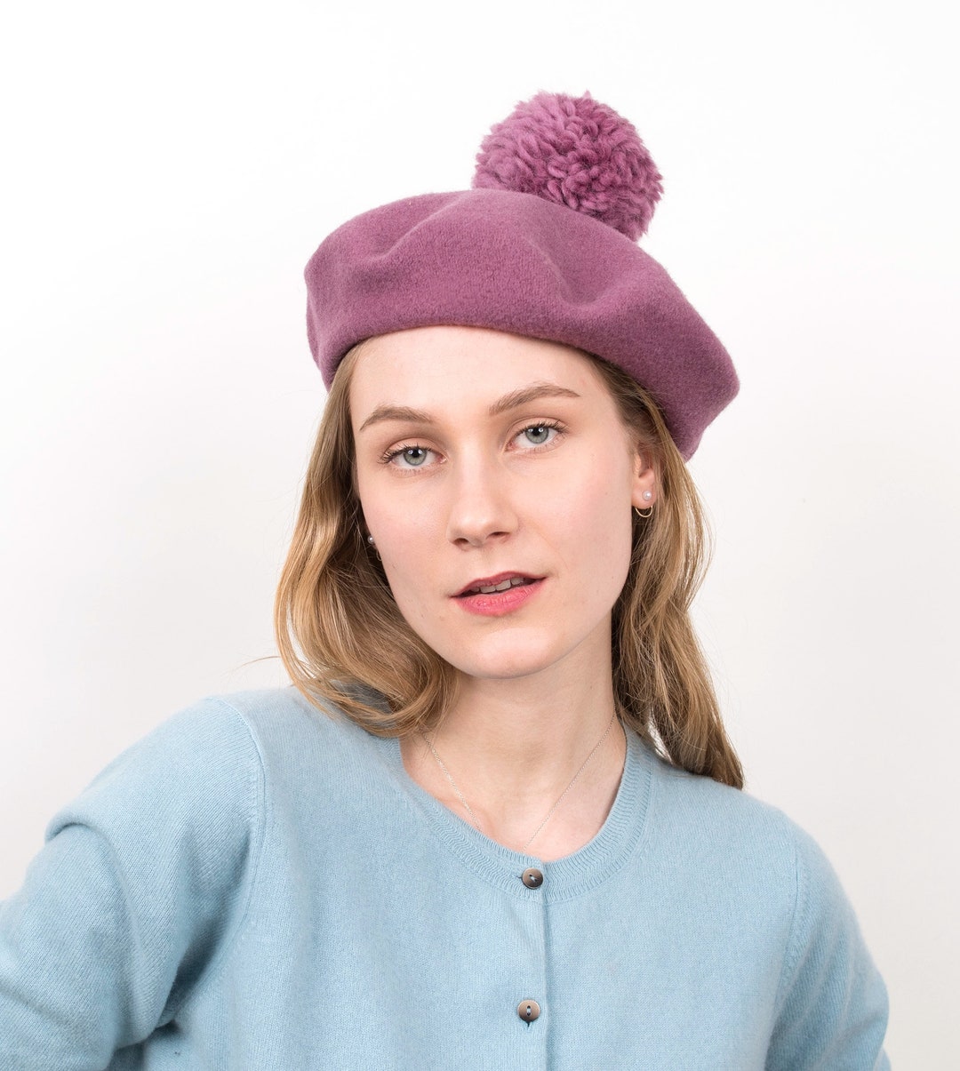 Soft Ladies Wool Basque With a Large Bobble in Soft "mauve". Warming ...