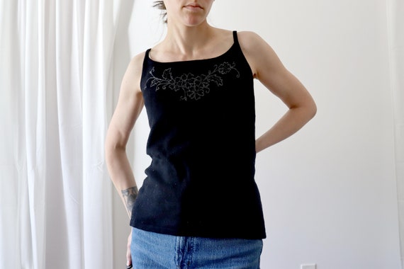 True Y2K vintage black sequin embroidery knit camisole - Gem