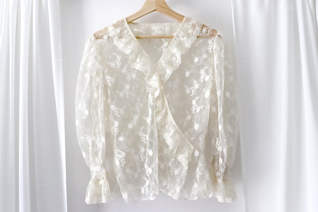 Cute Vintage Cream Lace Crossover Top - Etsy