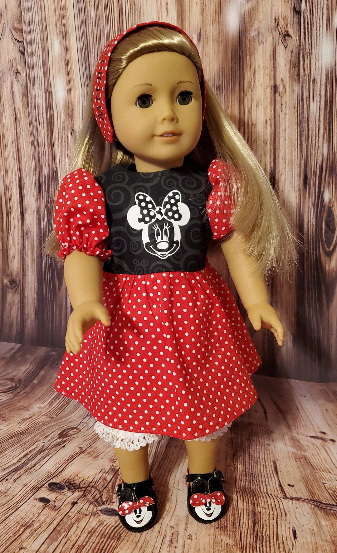 Handmade Minnie Mouse Look Dress With Headband, 18" Size Doll, AG Size ...