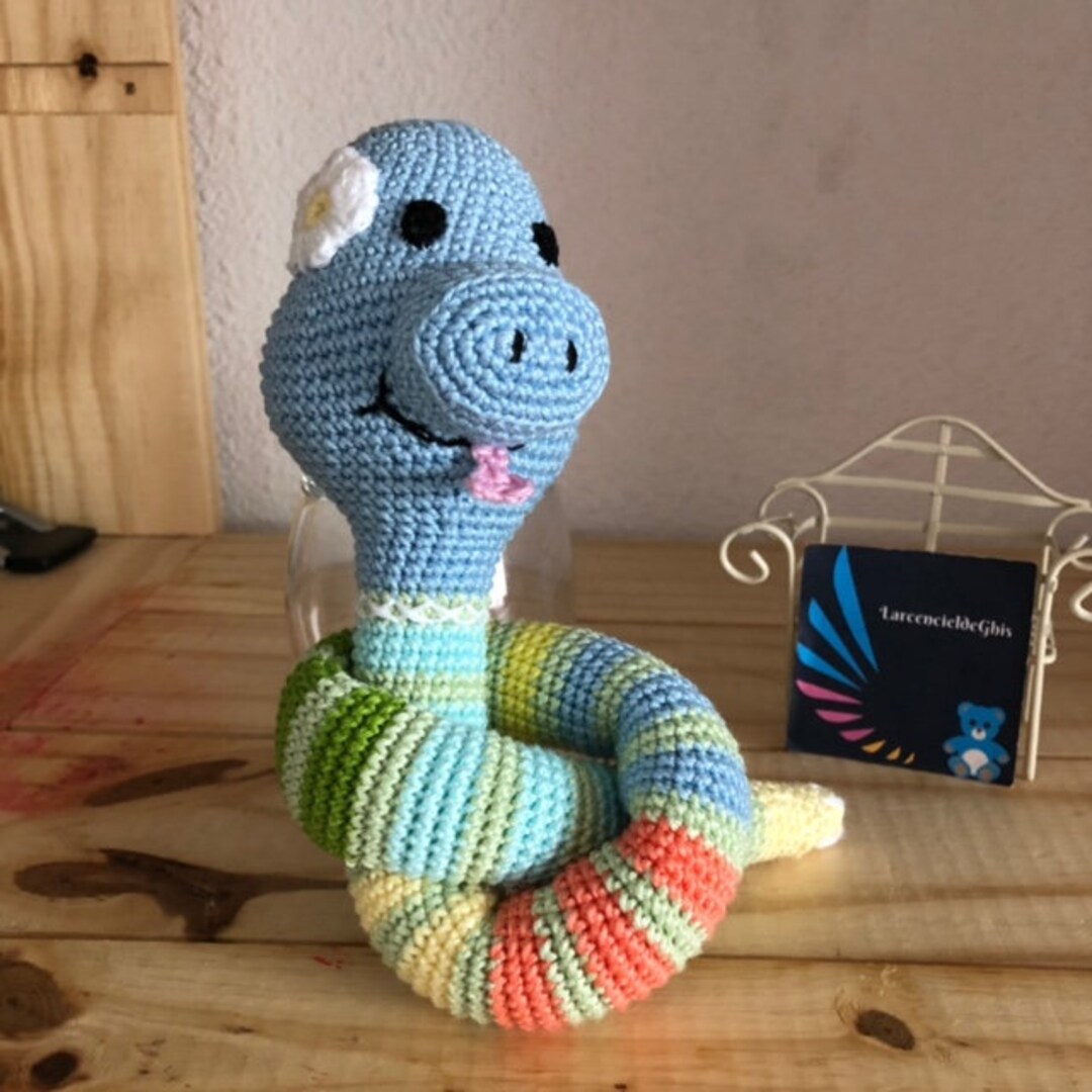 Peluche crochet serpent multicolore naissance, peluche doudou crochet ...
