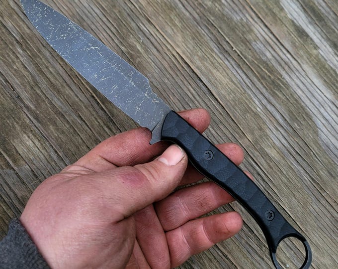 Handmade Tactical Drop Point Knife in 80CRV2 With G10 Scales and Ring ...