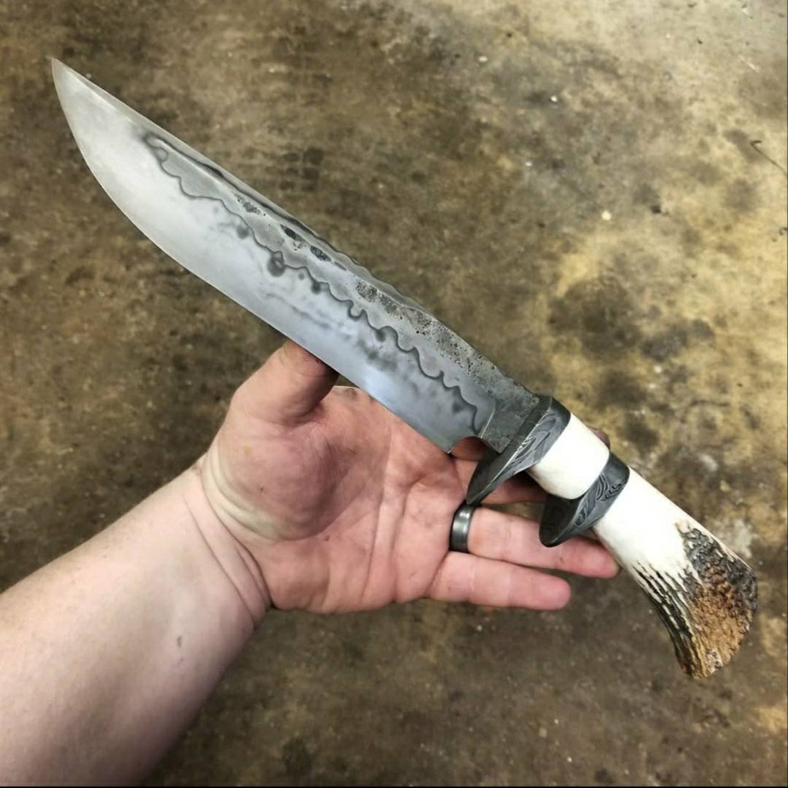 Handmade 9 Bowie Knife With Damascus Guard Sub Hilt Etsy