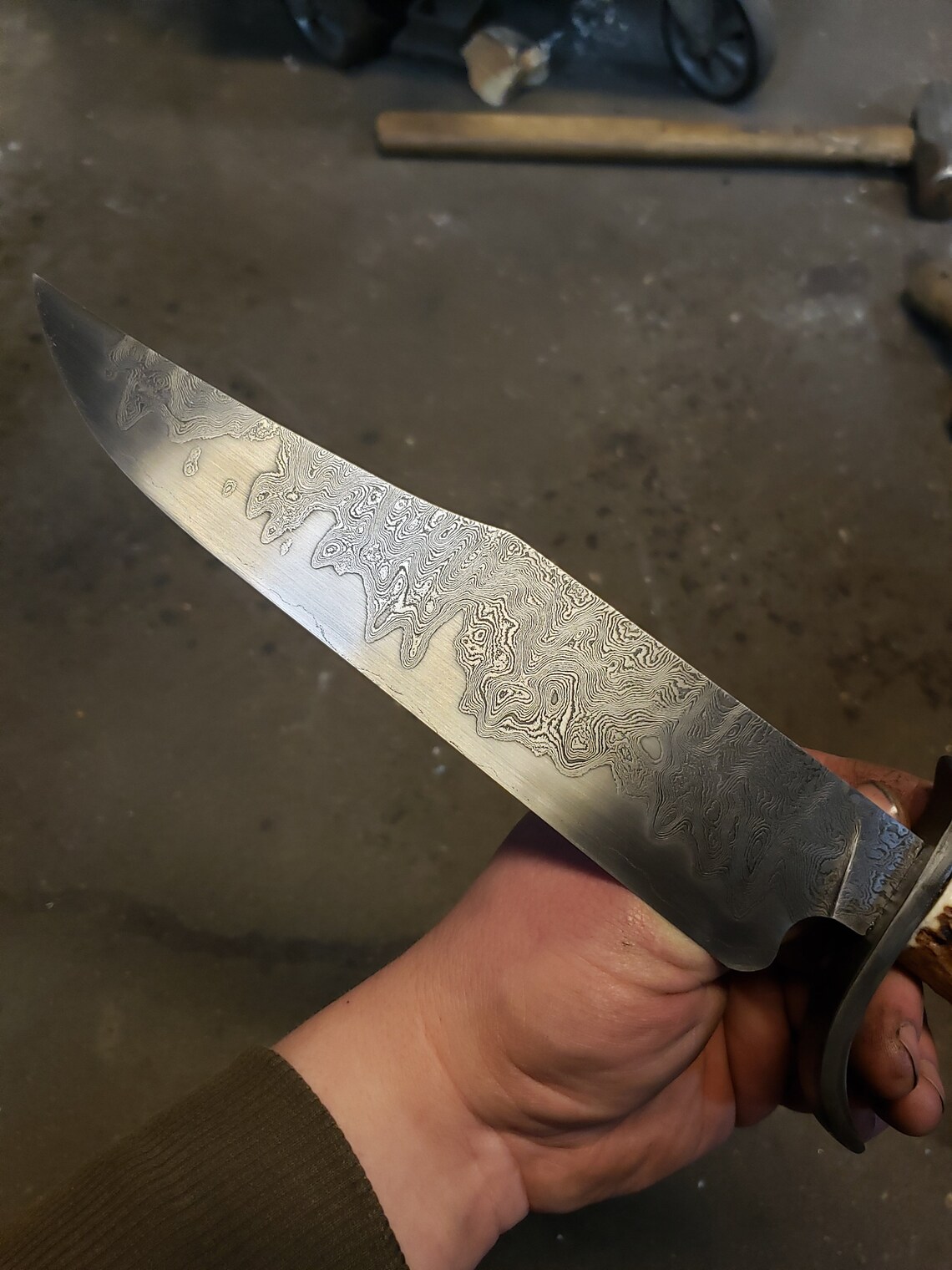 Handmade Damascus San Mai 52100 Core Bowie Knife With Damascus - Etsy