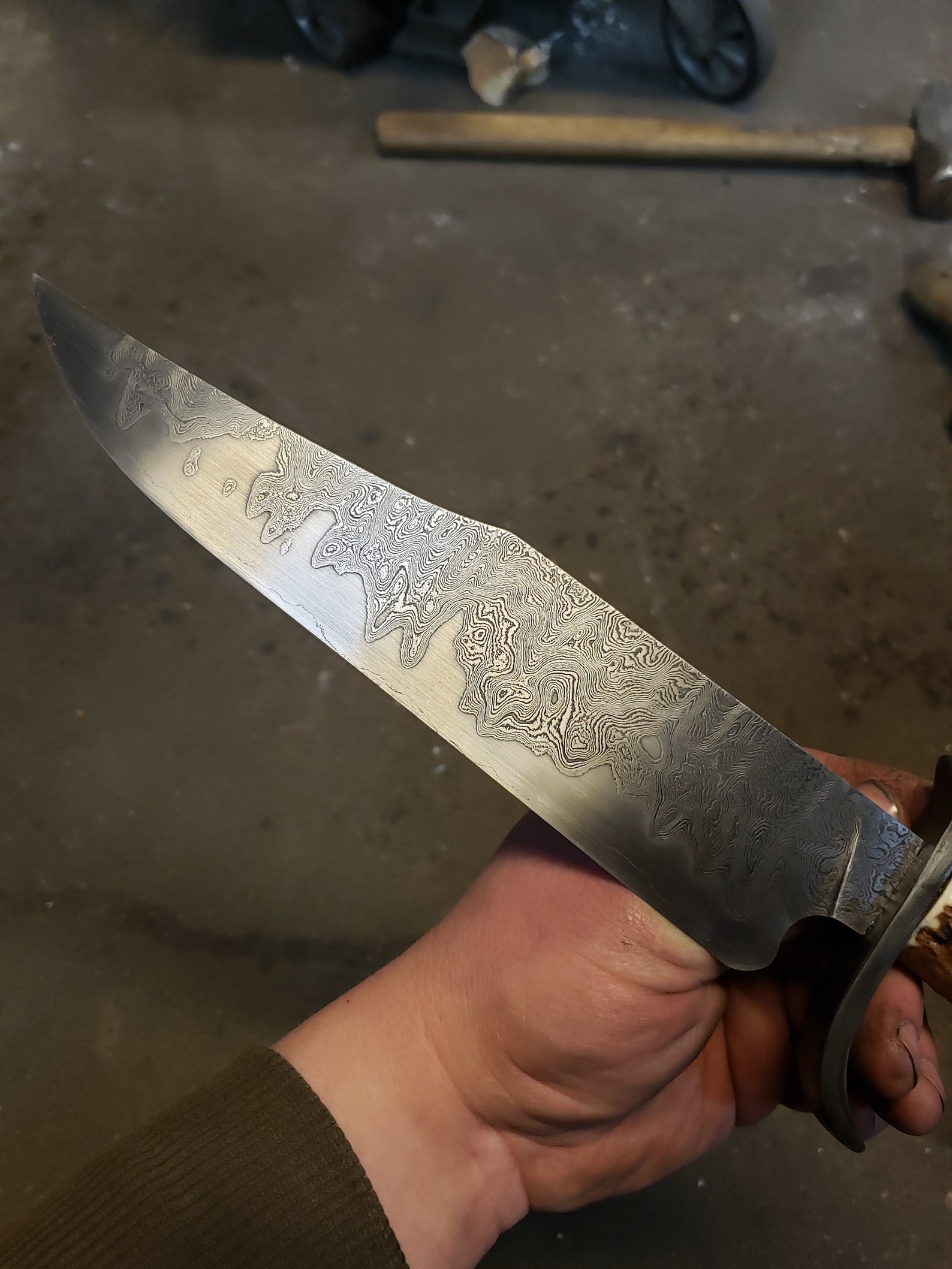 Handmade Damascus San Mai 52100 Core Bowie Knife With Damascus - Etsy