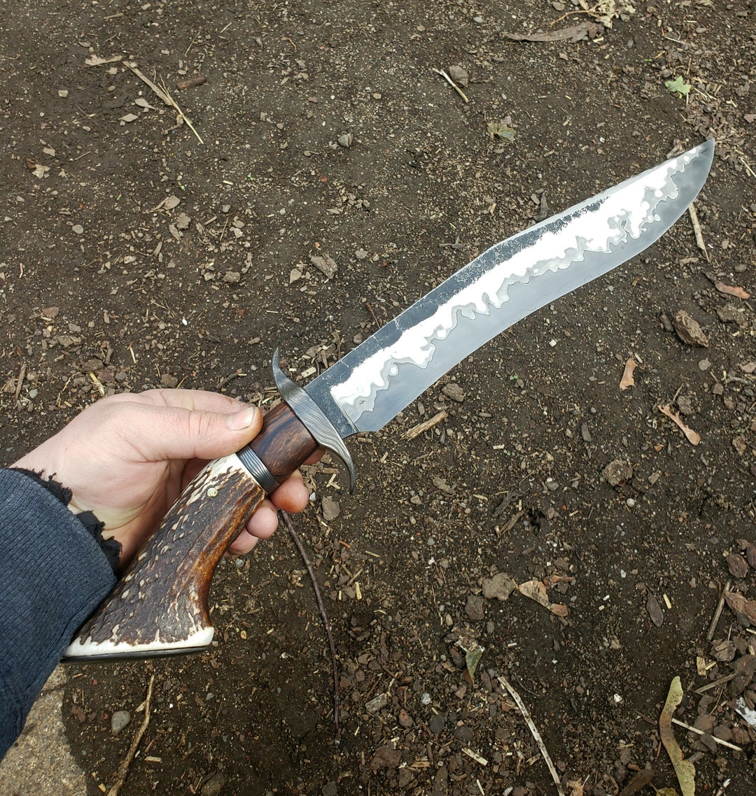 Handmade Recurve Chopper Bowie Knife on 52100 Core Stainless San Mai -8 ...