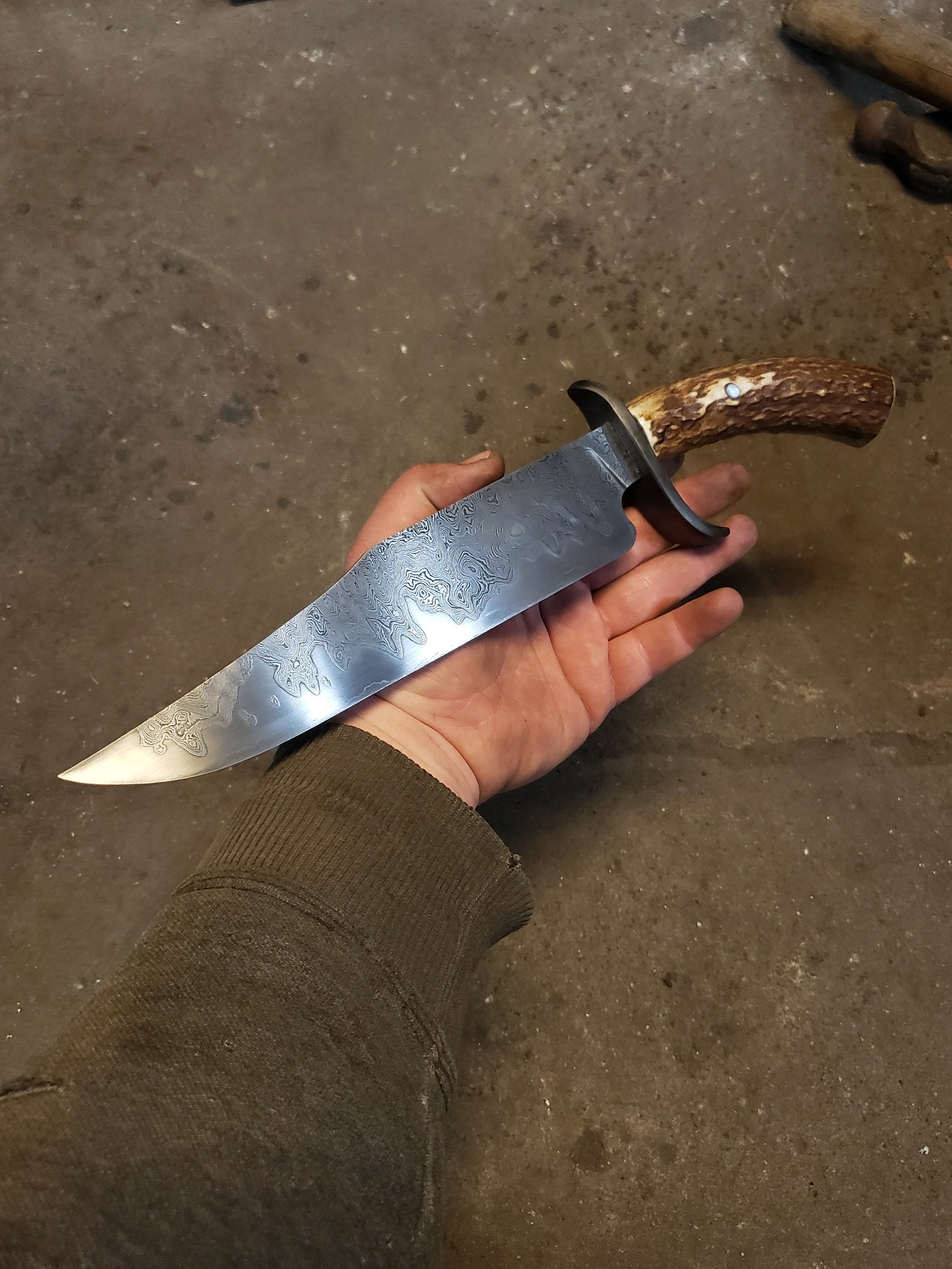 Handmade Damascus San Mai 52100 Core Bowie Knife With Damascus Guard ...