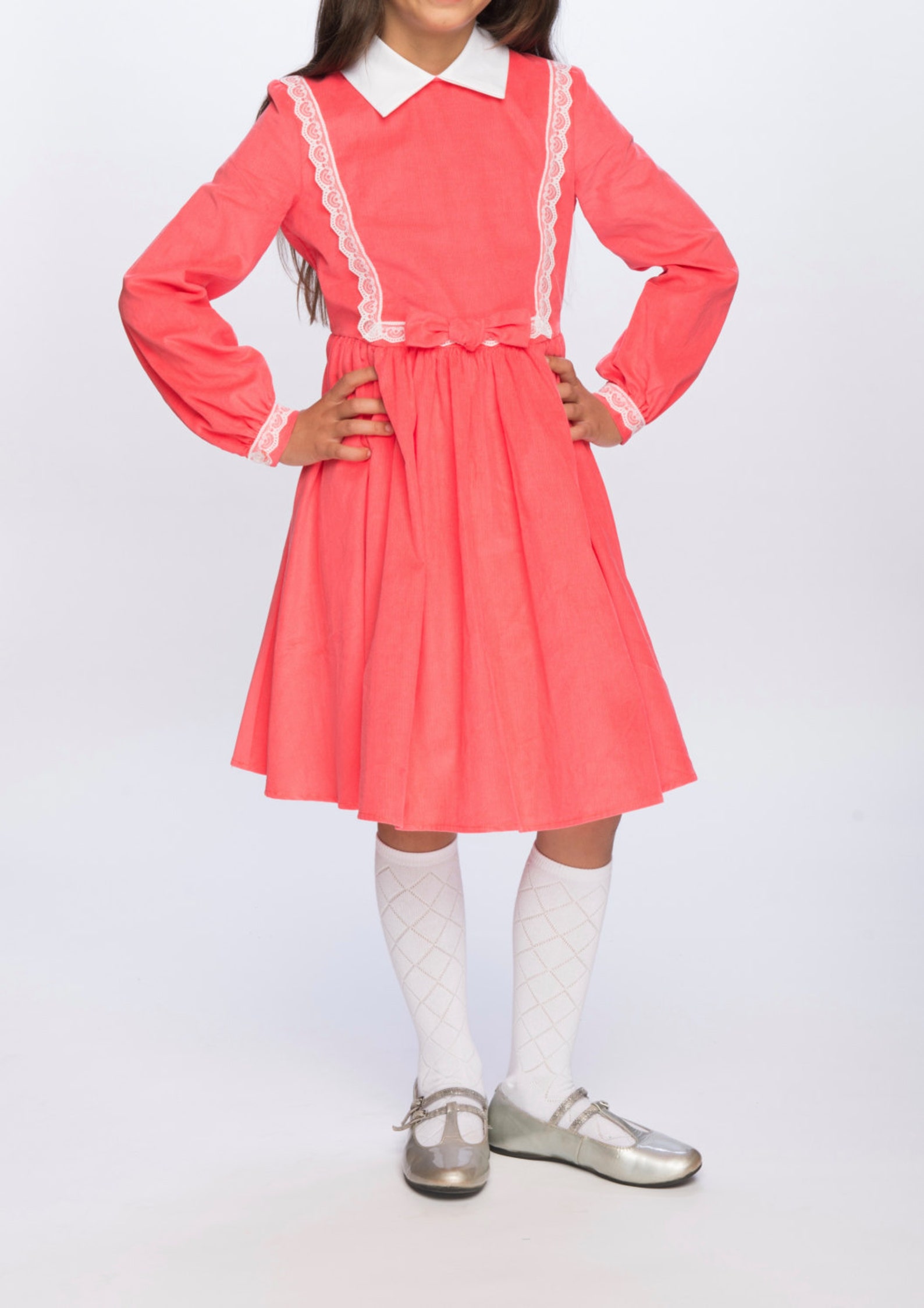 Vintage Inspired Girl Dress - Coral Soft Corduroy Dress - Etsy