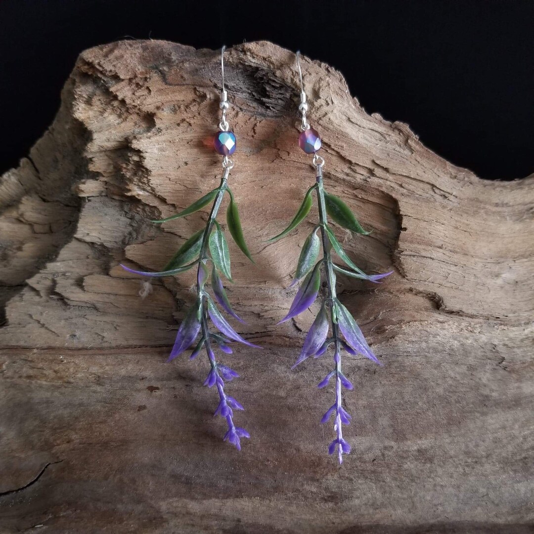 Lavender Sprig Earrings, Floral Jewelry, Nature Earrings, Boho Flower ...