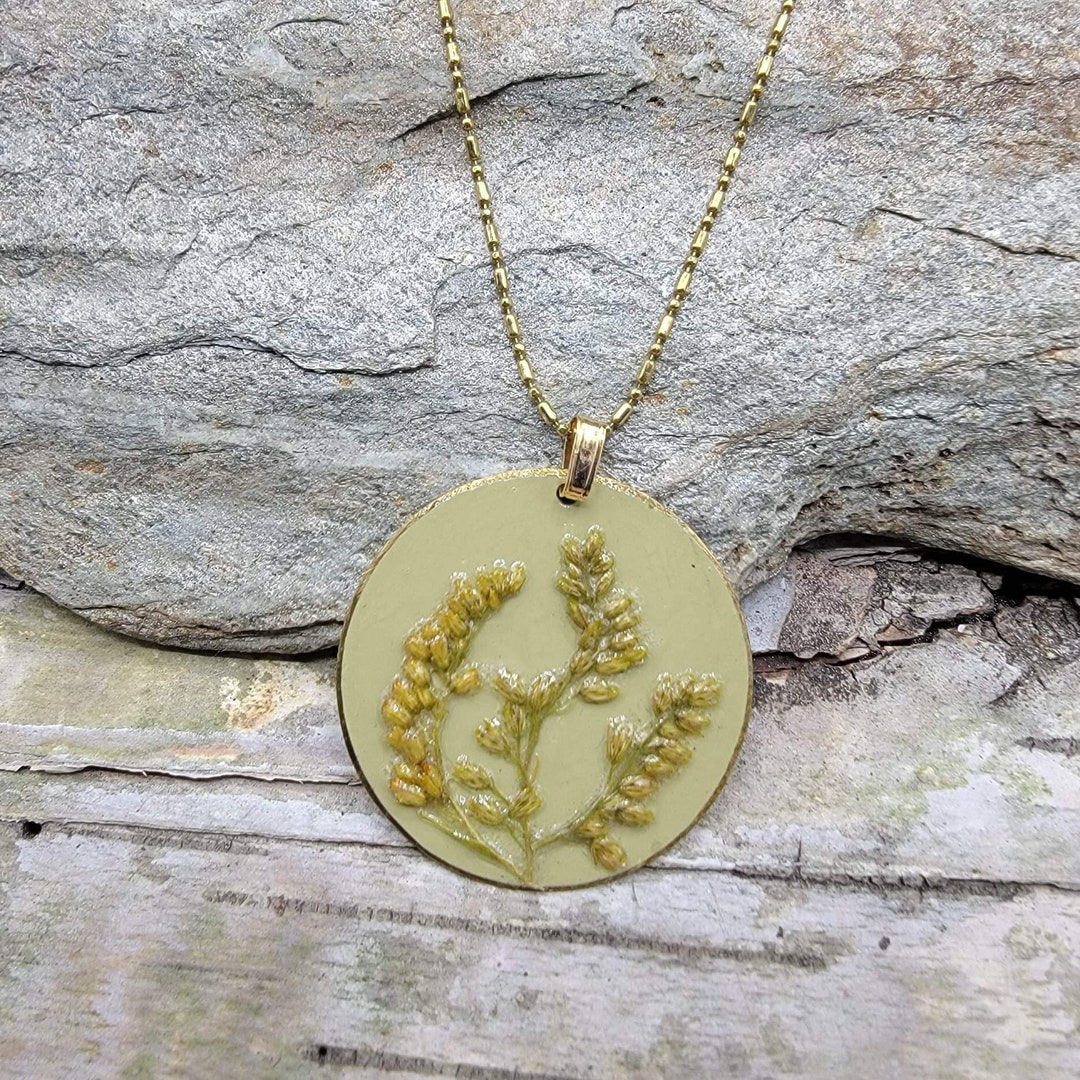 Real Goldenrod Necklace, Real Pressed Flower Jewelry, Copper Flower ...