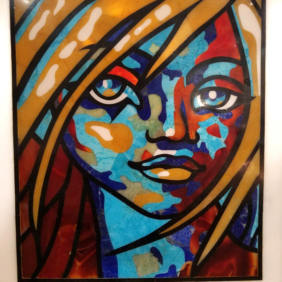 Pietra Dura Marble Inlay Portrait: "blue Lady" Mosaic Wall Art - Etsy