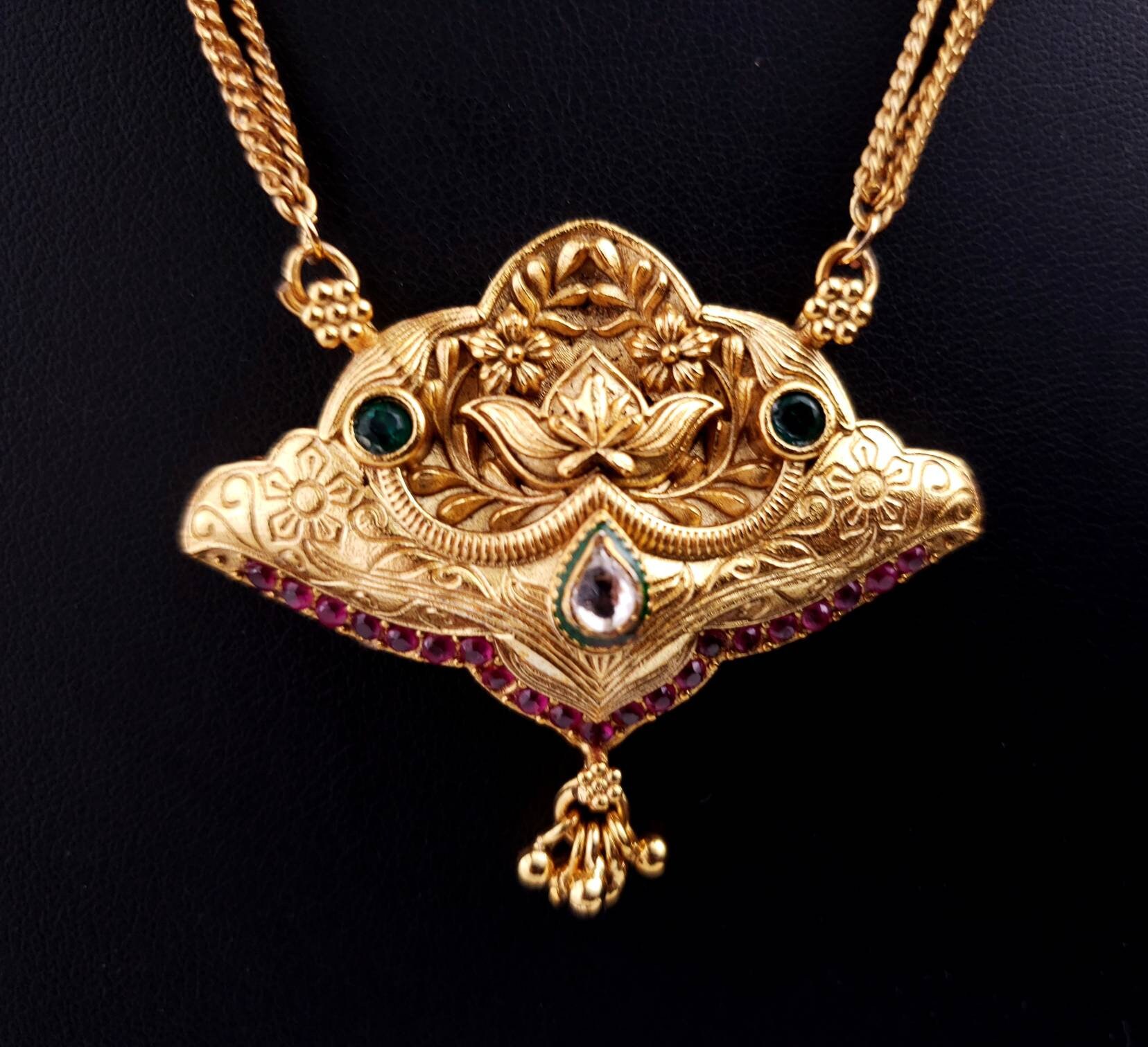 Indian kundan jewelry, Indian pendant necklace set, Indian Mangalsutra ...