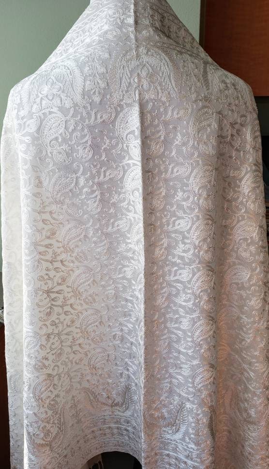 embroidered cream wool wrap, cream wool shawl, gifts for her, winter ...