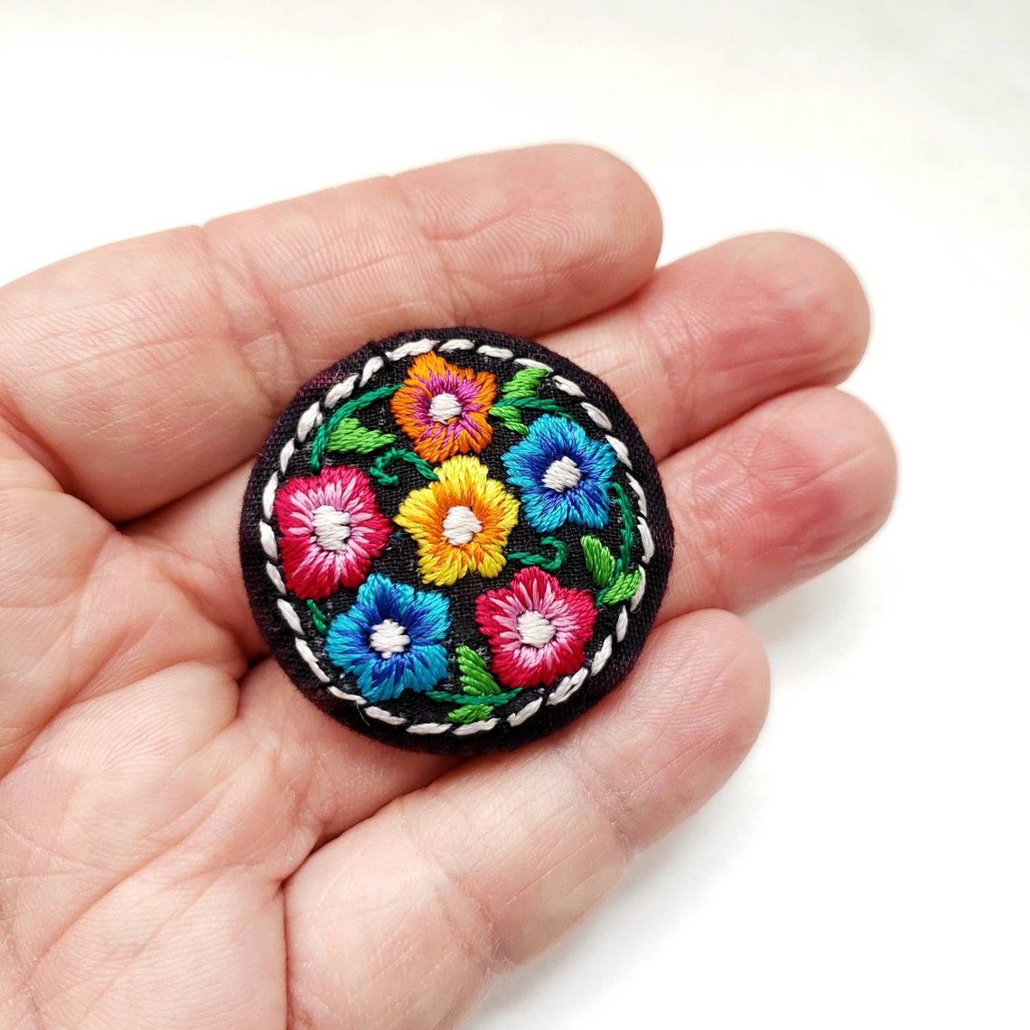Handcrafted Embroidered Flower Buttons Fabric Buttons - Etsy