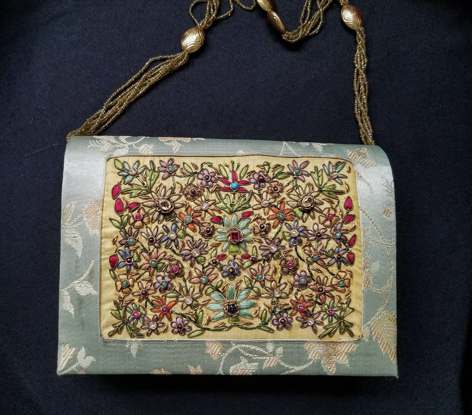 Vintage embroidered handbag, India vintage handbag, zardozi purse ...