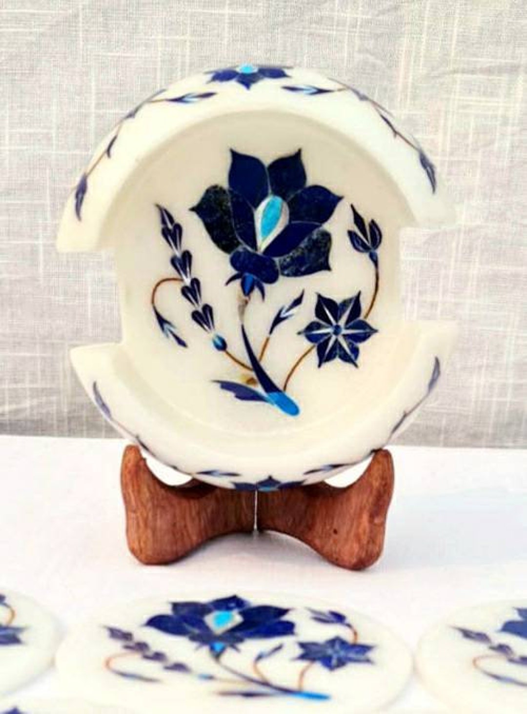 Hand Crafted Marble Inlay Coaster Set, Floral Pietra Dura Coasters ...