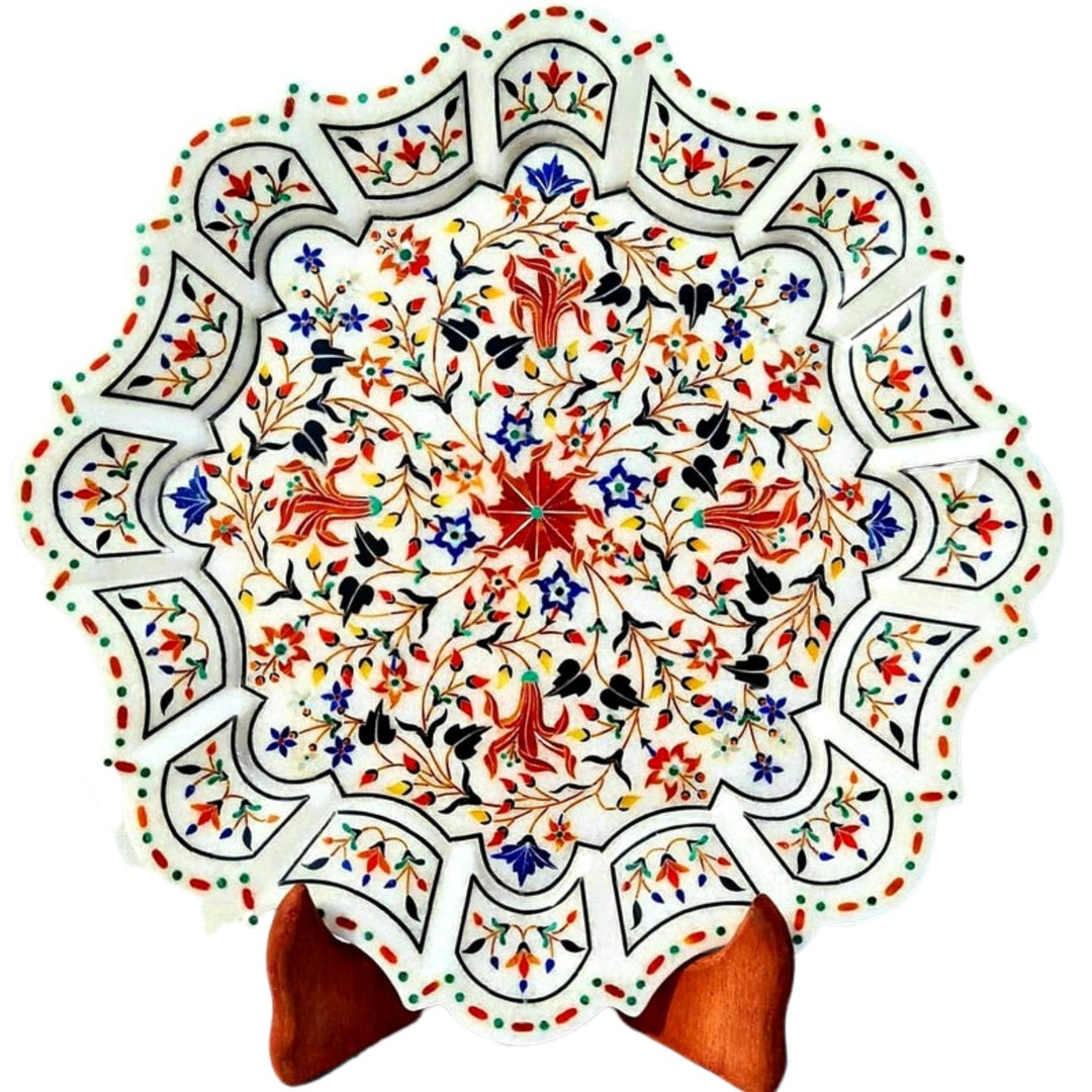 Marble Plate Inlaid With Semi Precious Stones, Marble Inlay End Table ...