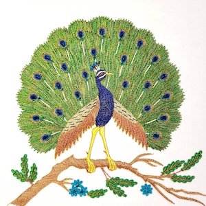 Peacock Wall Art, Peacock Tapestry, Peacock Embroidery Art, Peacock ...
