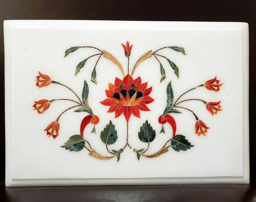 Marble Inlay Decorative Tile, Marble Floral Wall Art, Taj Mahal Art ...