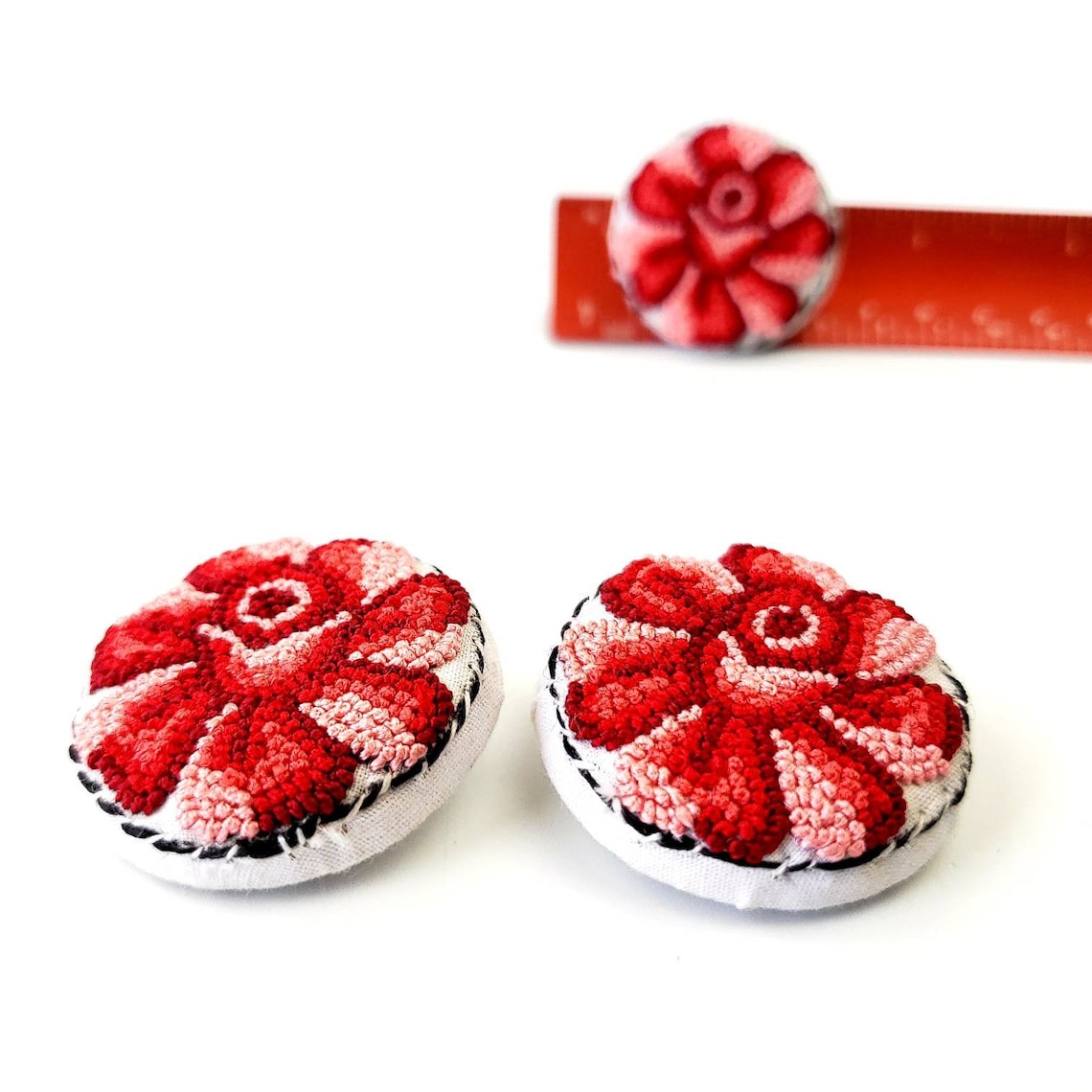 Embroidered red rose buttons handcrafted fabric buttons | Etsy