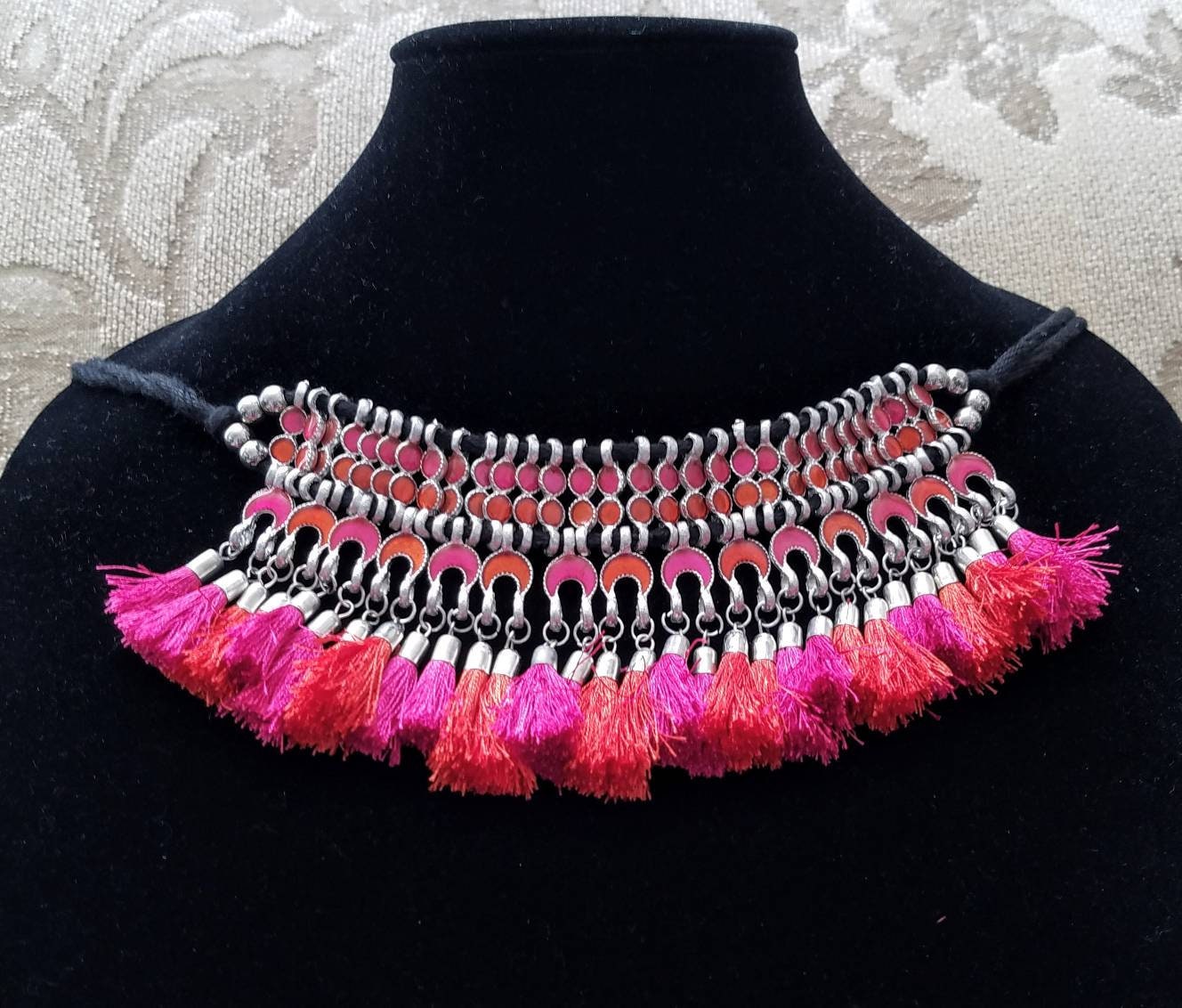 boho choker, fringe choker, tassel choker, tribal choker,ethnic, belly ...