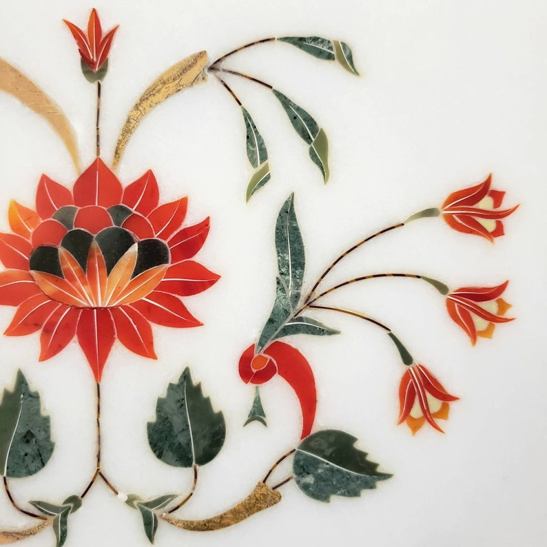 Marble Inlay Tile: Taj Mahal Floral Art, Pietra Dura Decor - Etsy