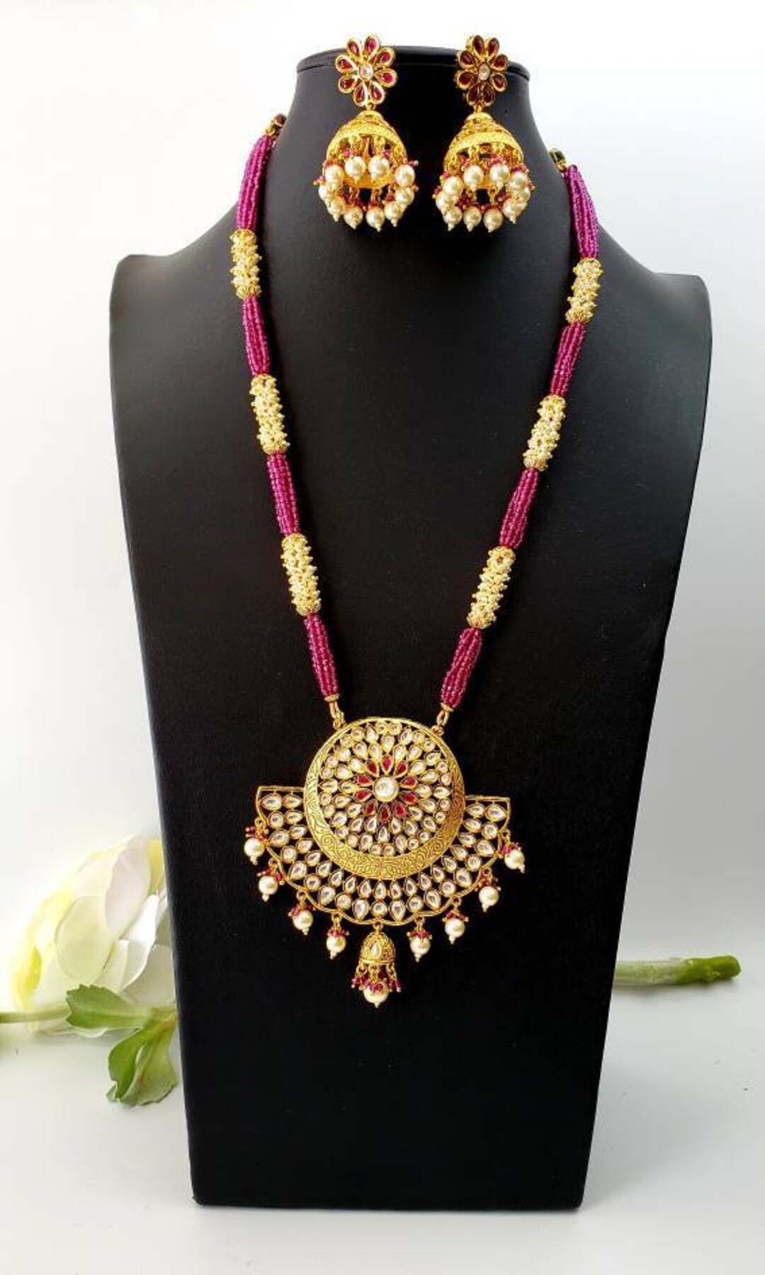 Kundan Chandbali Pendant Necklace Set: Indian Bridal Jewelry - Etsy