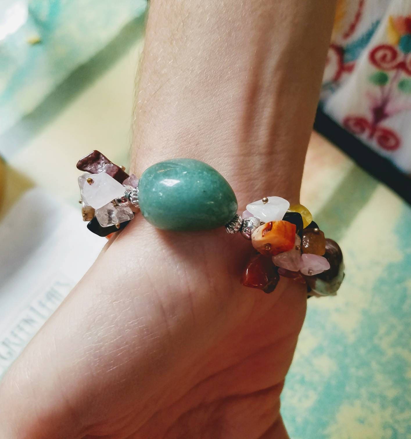 Multi stone stretch bracelet. polished rock chip adjustable bracelet ...