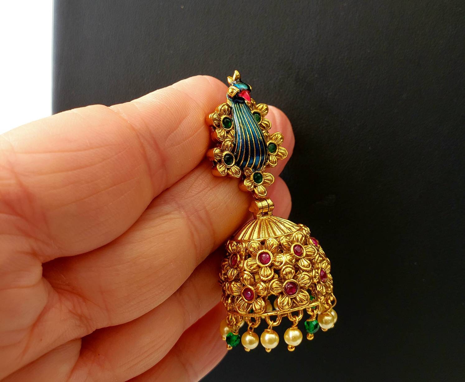 Large Peacock Pendant Necklace Set Colorful Meenakari Peacock Pendant