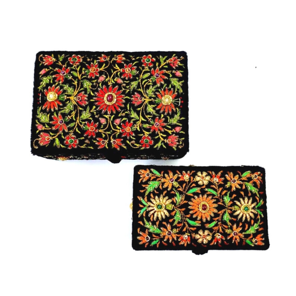 Hand Embroidered Black Velvet Jewelry Box Embellished Jewelry - Etsy