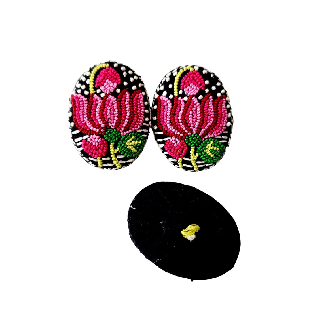 Hand Embroidered Lotus Flower Buttons: Collectible Embellished Craft ...