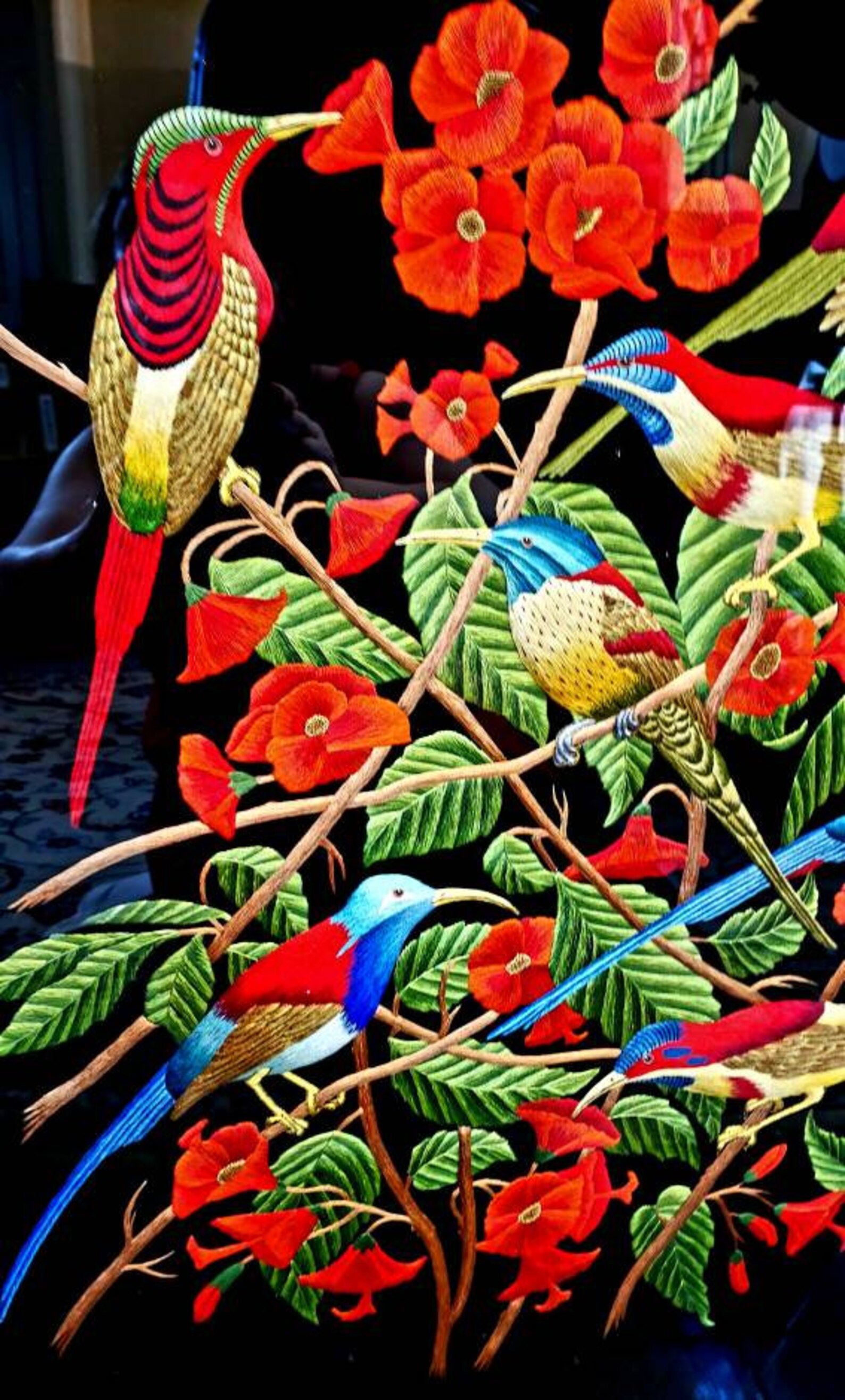 Birds of Paradise Embroidered Tapestry Framed Silk Tapestry - Etsy