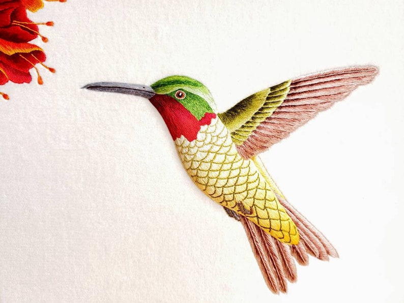 Hand Embroidered Hummingbird Wall Art Embroidery Art Work - Etsy