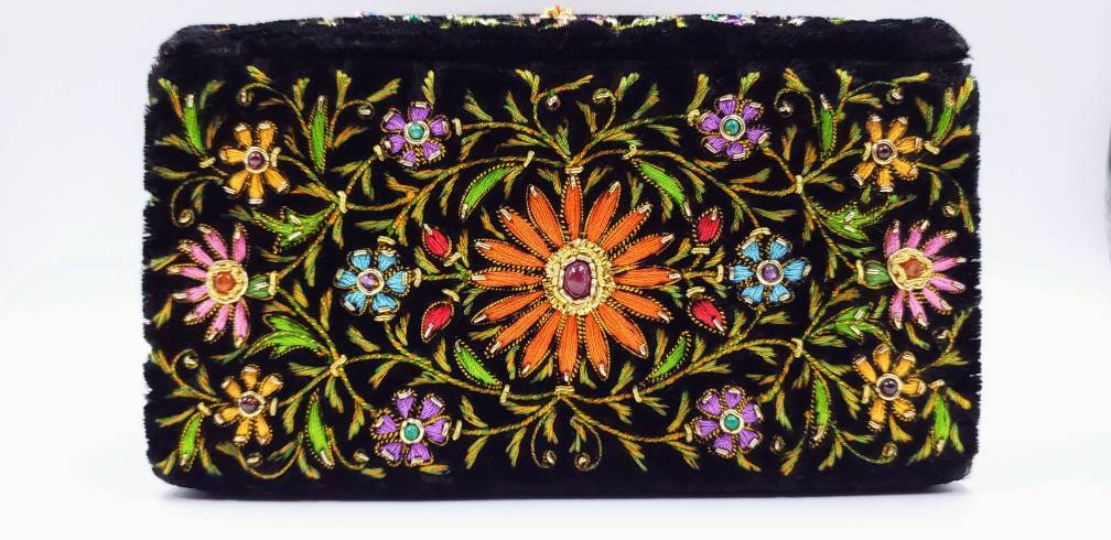 Handmade floral embroidered jewelry box, jeweled box with star rubies ...