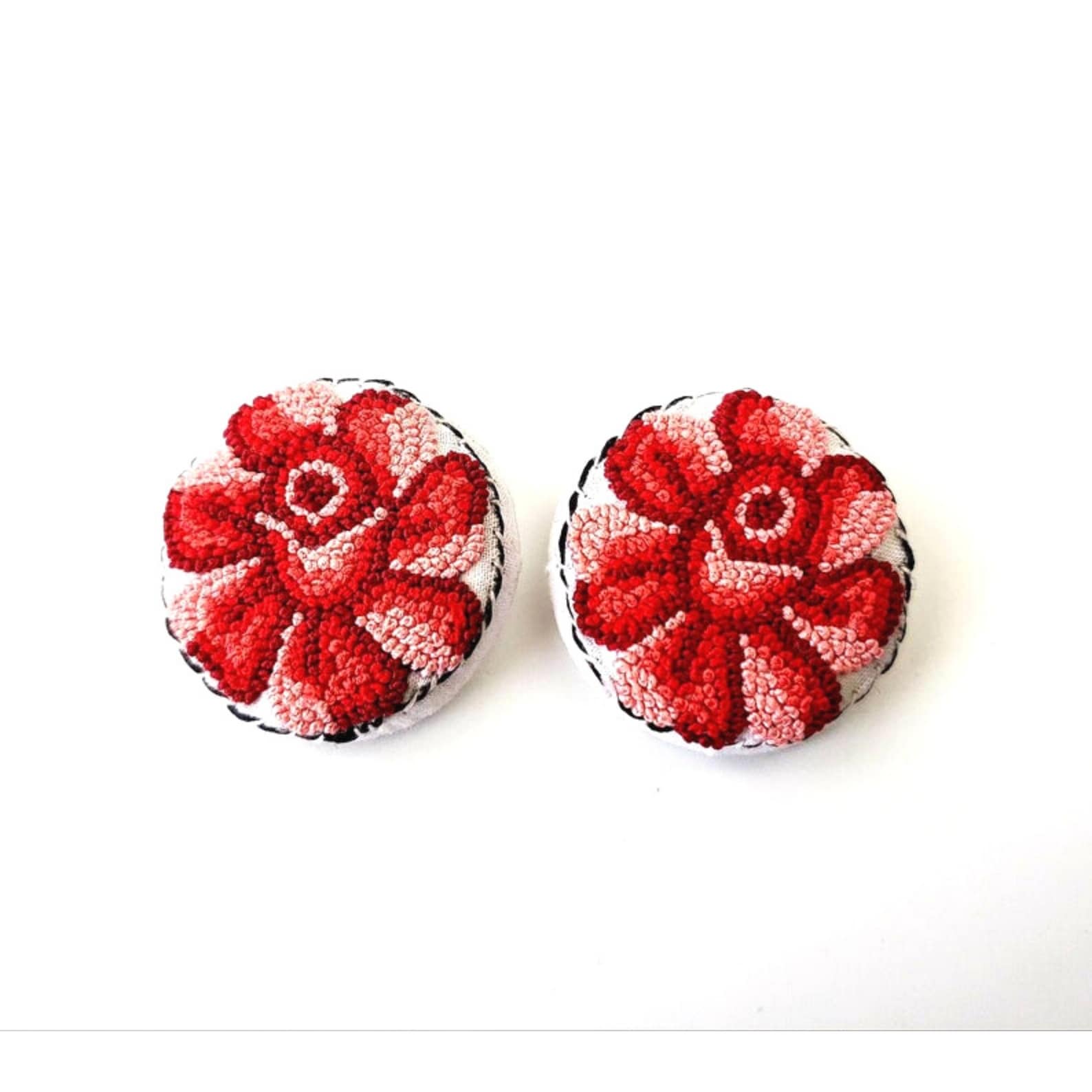 Embroidered Red Rose Buttons: Handcrafted Collectible Floral ...