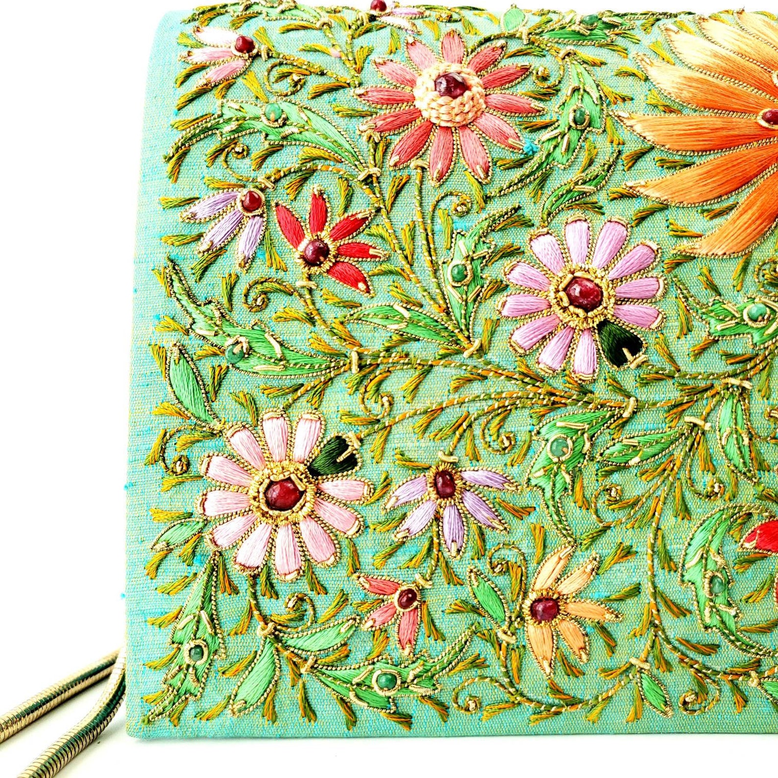 Embroidered Clutch Floral Silk Clutch Turquoise Evening Bag - Etsy